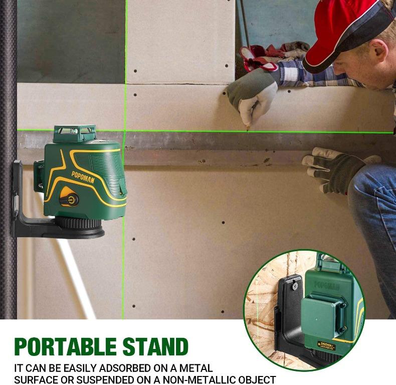 POPOMAN Laser Level Green 2x360°, Line laser rechargeable with Lithium ...