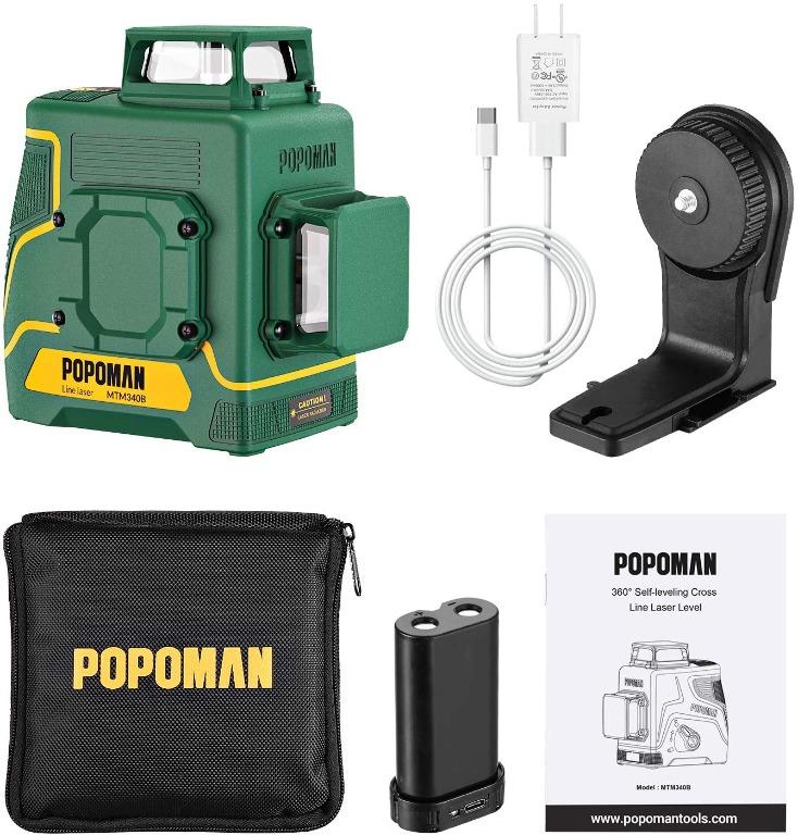 POPOMAN Laser Level Green 2x360°, Line laser rechargeable with Lithium ...