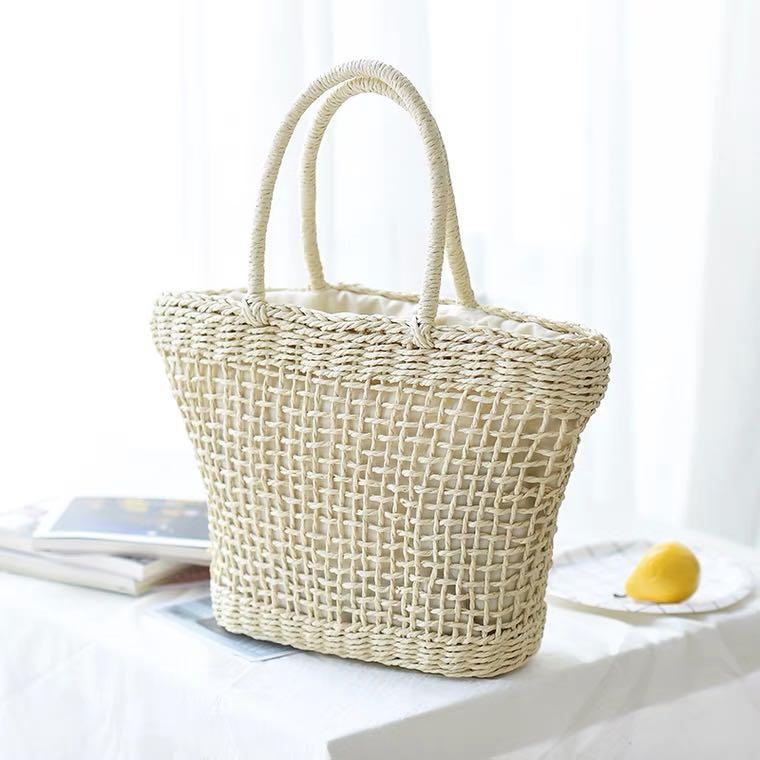 Rattan tote bag in light cream colour, Women's Fashion, Bags & Wallets ...