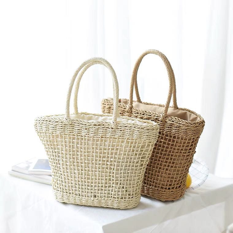 Rattan tote bag in light cream colour, Women's Fashion, Bags & Wallets ...