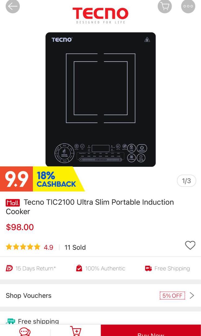 Tecno TIC2100 Ultra Slim Portable Induction Cooker, TV & Home ...