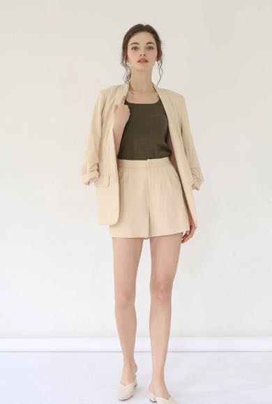 Twl the willow label Ashlee linen blazer in cream tan, Women's Fashion ...