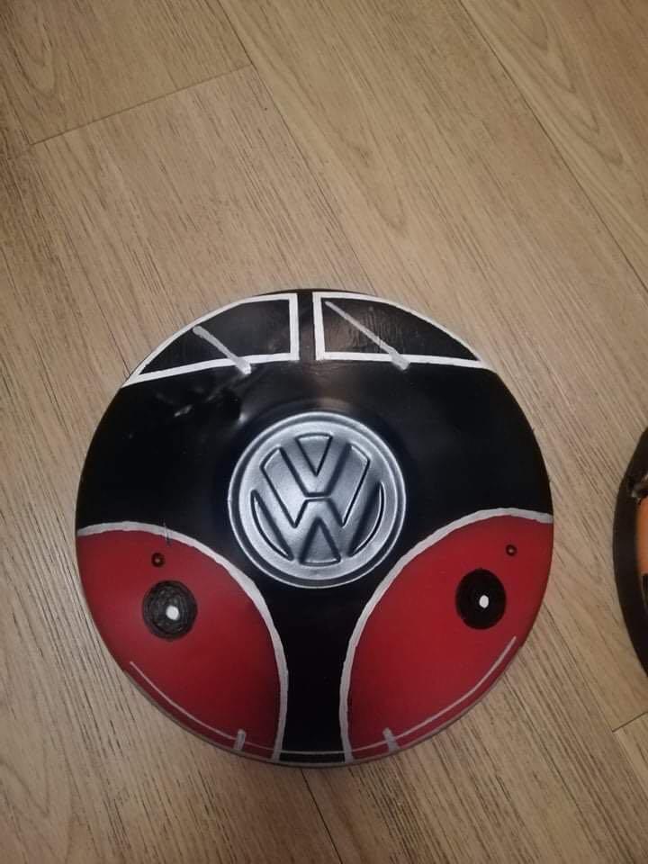Red Recycled/repurposed VW hubcaps for display, Hobbies & Toys ...