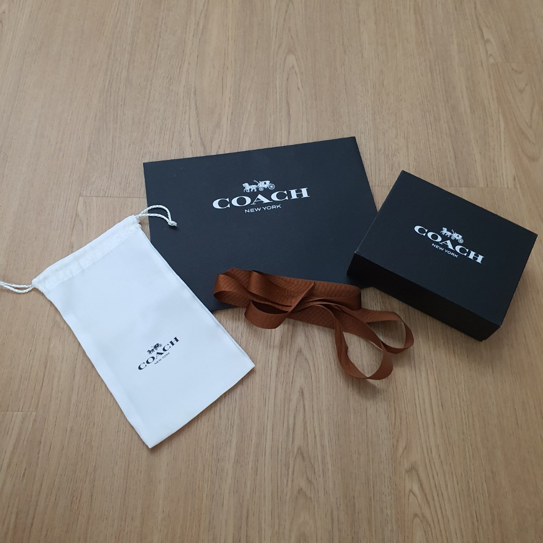 Coach wallet box with ribbon, dust bag and paper bag, Luxury, Bags ...
