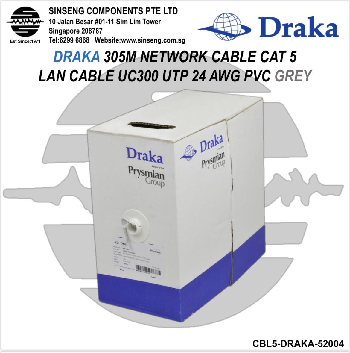 Draka CAT5E 305M UTP CAT 5 LAN CABLE [24AWG] 1 BOX CAT5 UTP •FOR CCTV ...