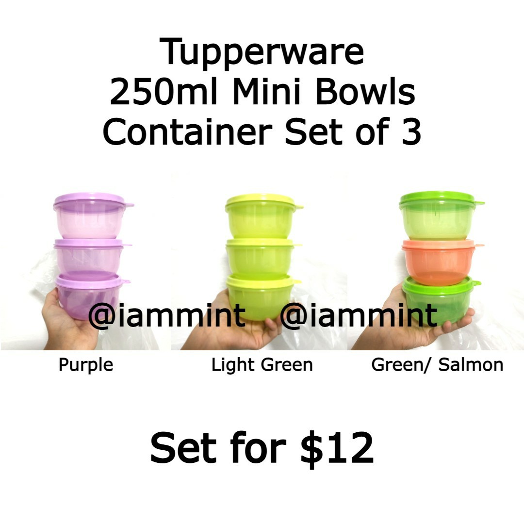Tupperware 250 ml Mini Bowls Round Container Set of 3, Furniture & Home ...