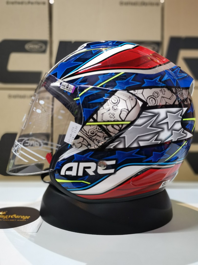 Helmet ARC Ritz AR4 Design Blue Star, Auto Accessories on Carousell