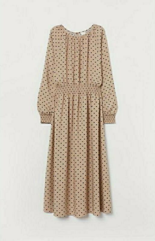H&m hnm cream polkadot smock maxi long dress bukan zara, Fesyen Wanita ...