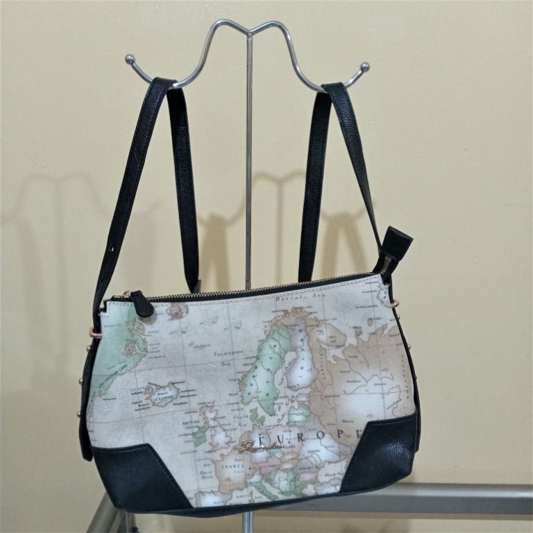 Map Bag with Leather Trim, Women's Fashion, Bags & Wallets, Cross-body ...