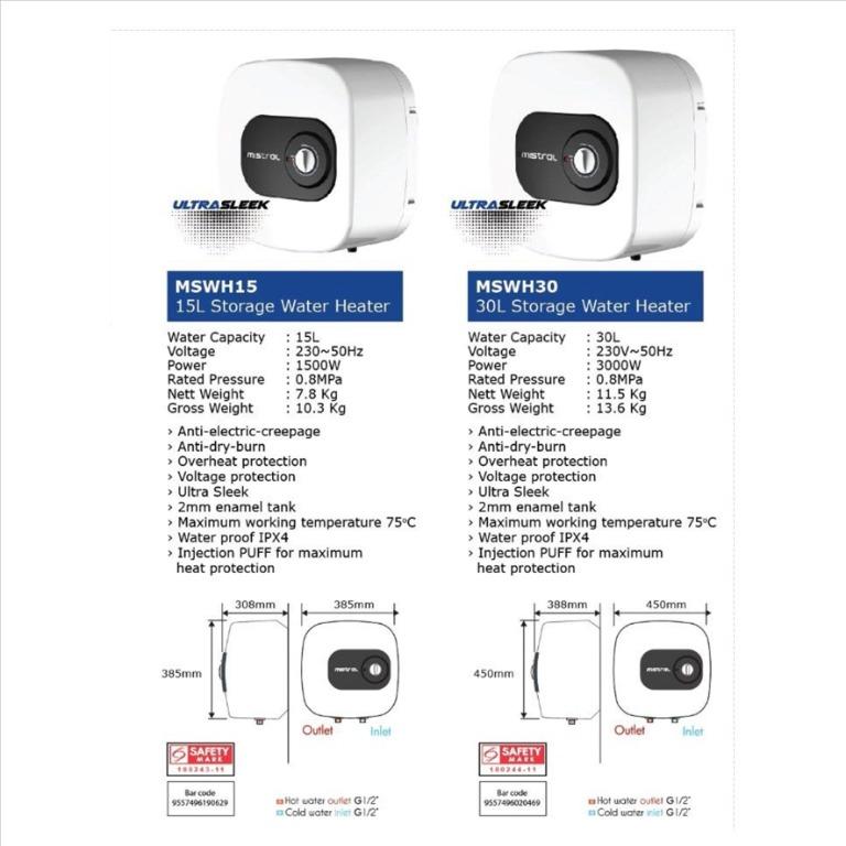 Mistral 15L/30L Storage Water Heater *PM for INSTALLATION*, TV & Home ...