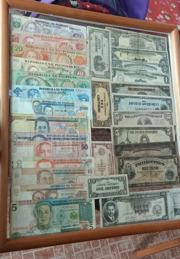 Mix old Philippine banknotes with glass frame front ang back, Hobbies ...
