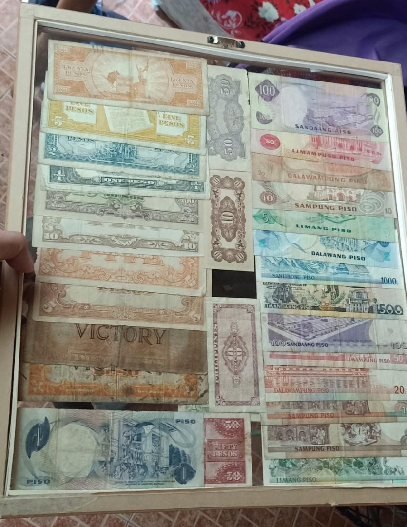 Mix old Philippine banknotes with glass frame front ang back, Hobbies ...