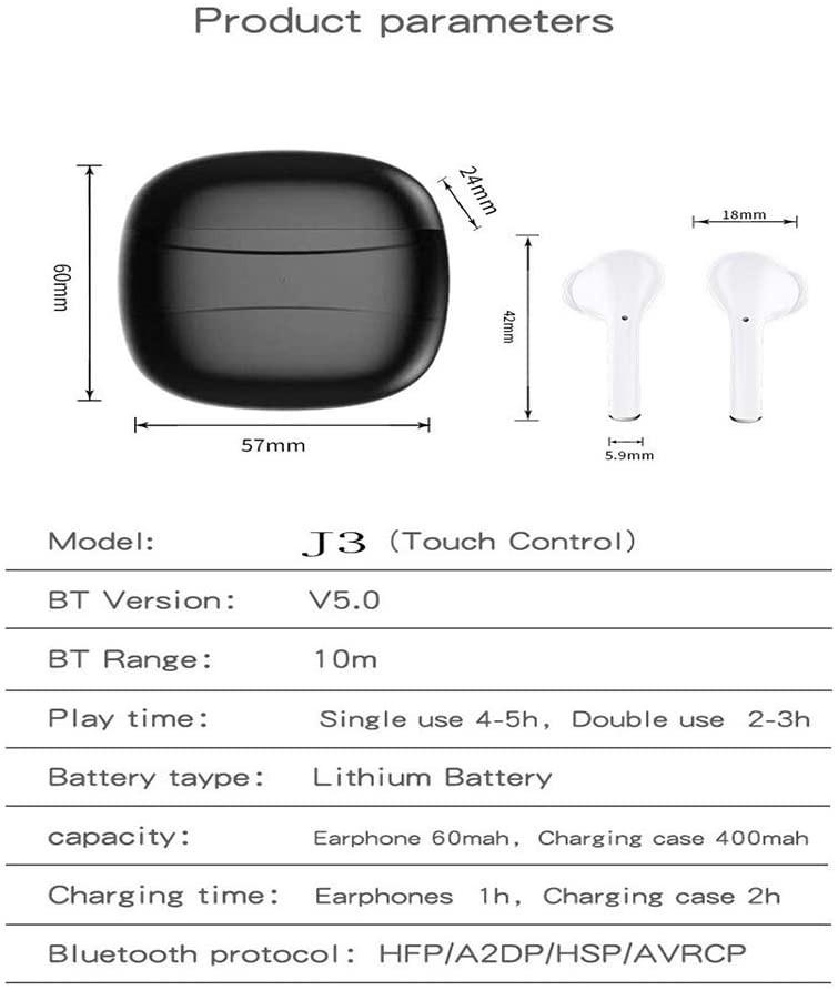 Original J3 TWS Bluetooth Headset 5.0 with Microphone Touch Control ...