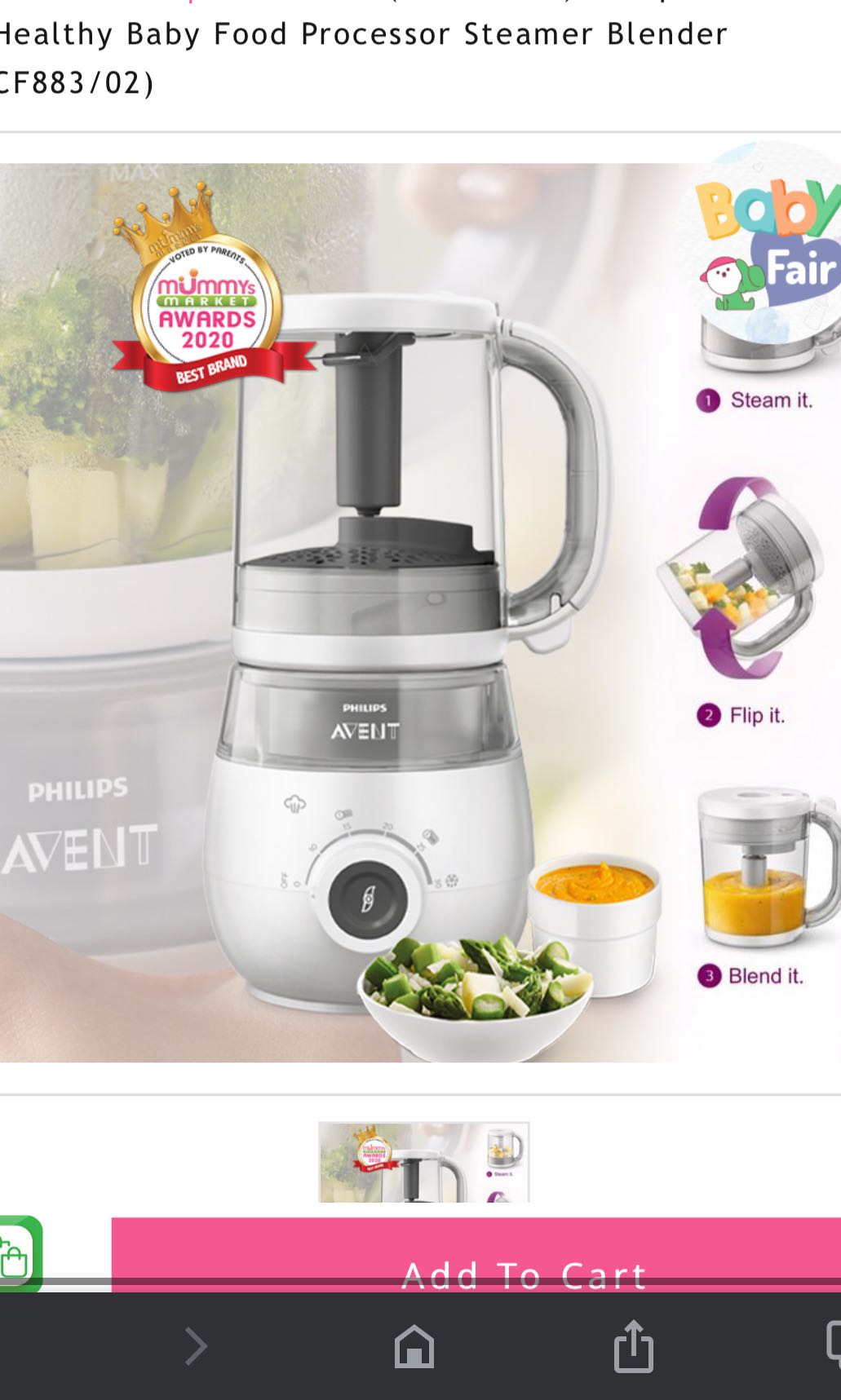 Philips Avent 4-in-1 Healthy Baby Food Processor Steamer Blender ...