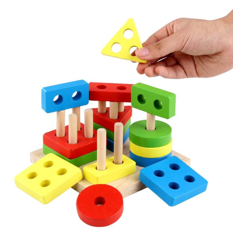 【Ready Stock】Wooden Building Blocks/Geometric Shape Pairing Sets/Early ...