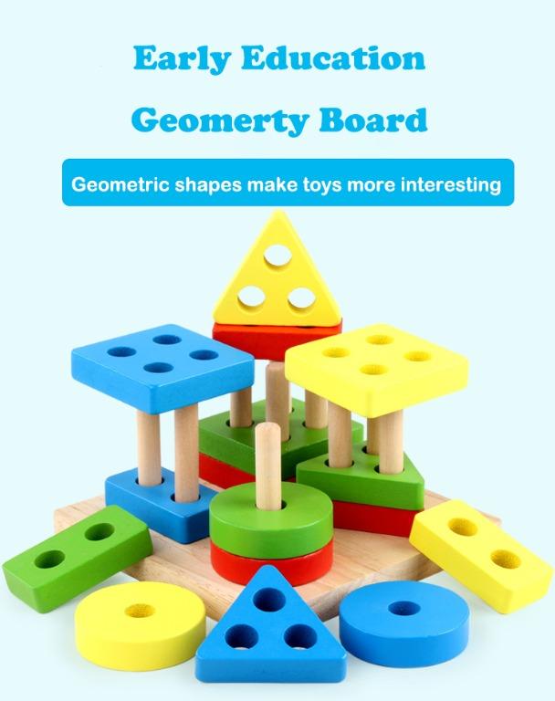 【Ready Stock】Wooden Building Blocks/Geometric Shape Pairing Sets/Early ...