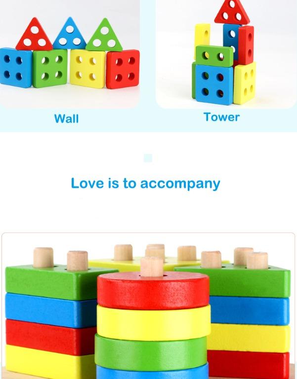 【Ready Stock】Wooden Building Blocks/Geometric Shape Pairing Sets/Early ...