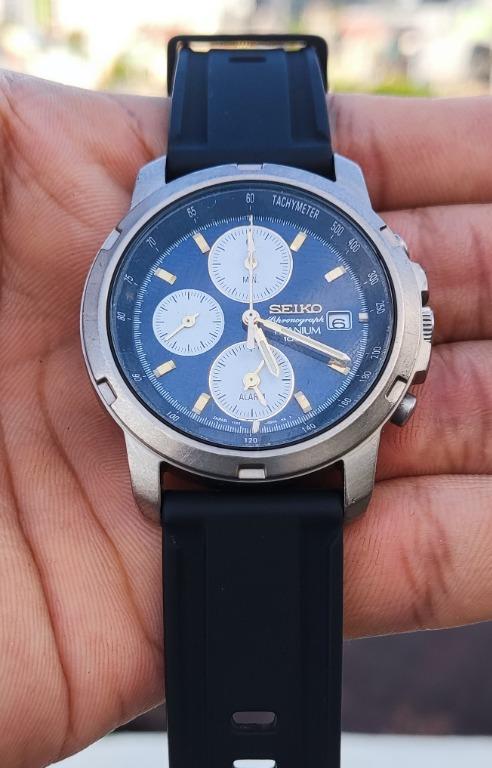Seiko Titanium Chronograph Quartz Blue Dial, Men's Fashion, Watches ...