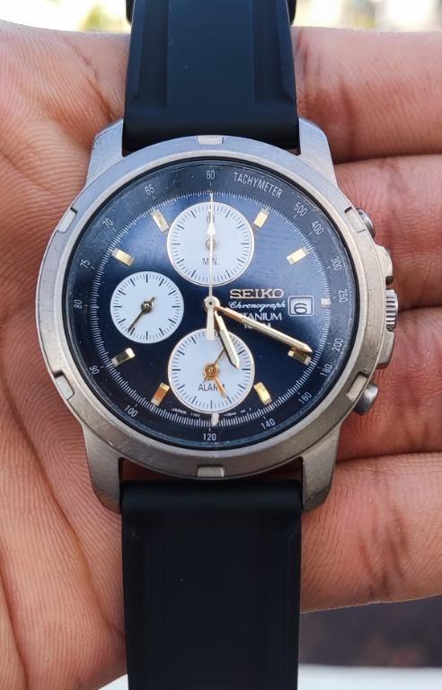 Seiko Titanium Chronograph Quartz Blue Dial, Men's Fashion, Watches ...