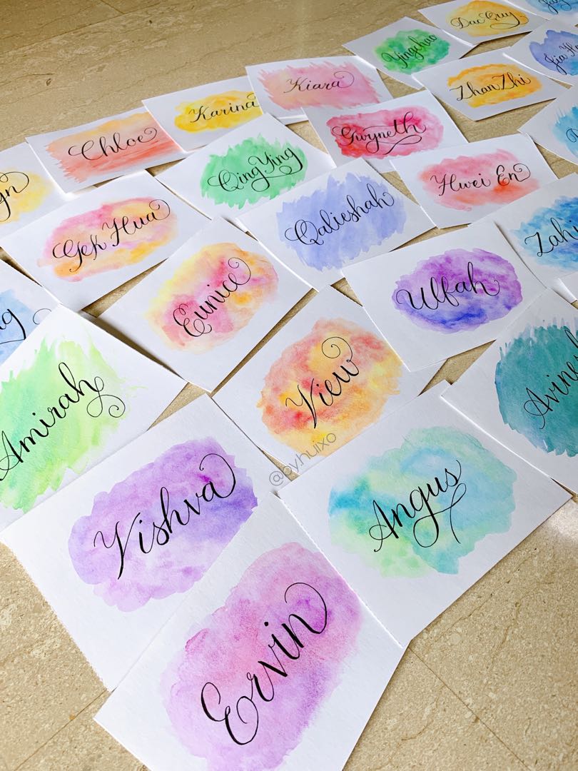 Customised Calligraphy/ Lettering Watercolour Cards with Names, Hobbies ...