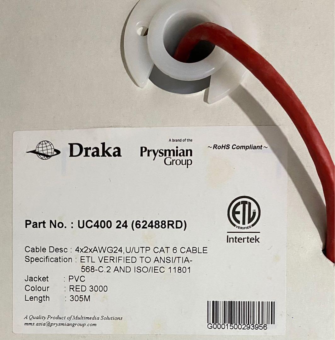 Draka UTP CAT6 Lan Cable Gigabit RED 305 meters - promotion Price ...