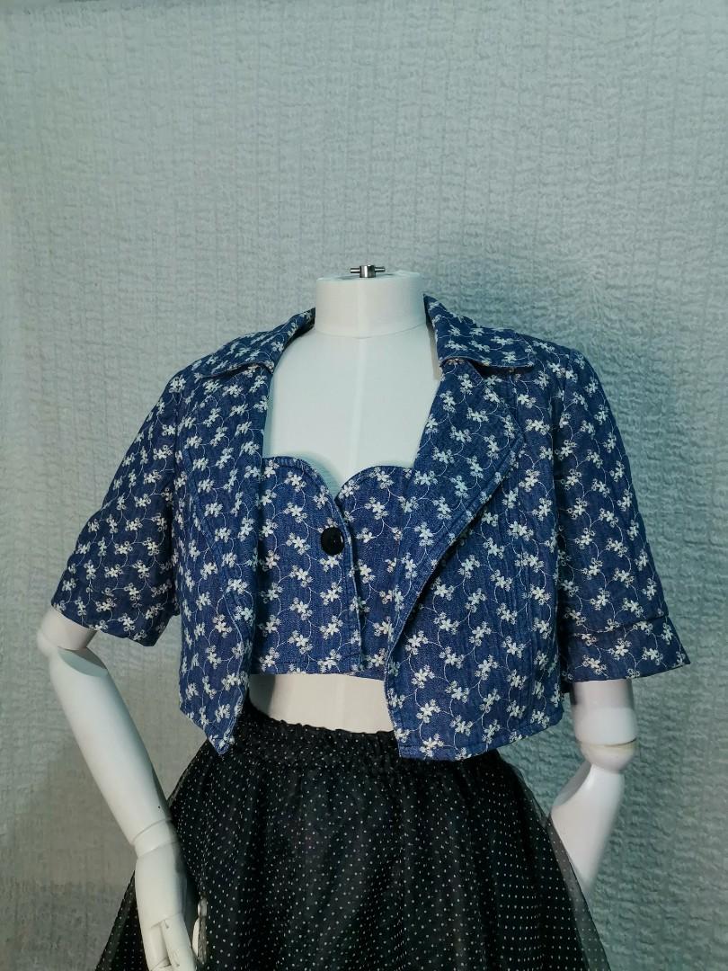 Embroidery top corset and jacket coordinate set denim top brasier ...