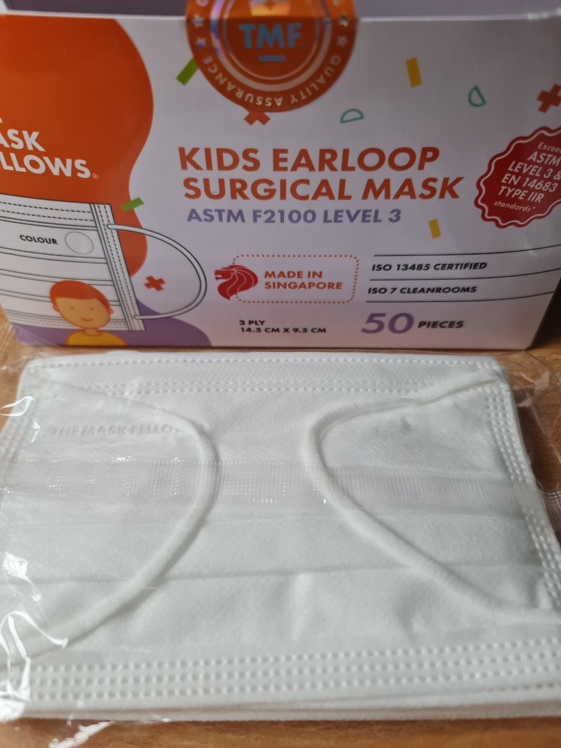 Kids ASTM F2100 Level 3 surgical mask in white, Health & Nutrition ...