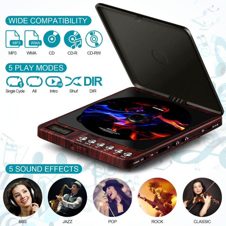 Portable CD Player with Earphones, Digihero Upgrade Personal Portable ...