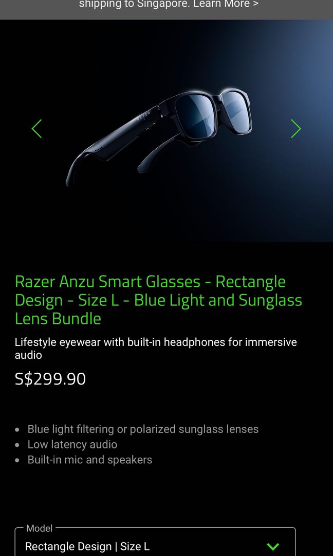 Razer Anzu Smart Glasses - Rectangle Design - Size L - Blue Light and ...
