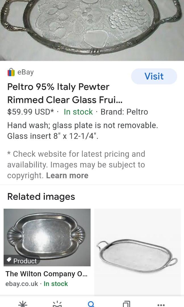 Vintage Peltro 95% Italy Pewter Rimmed Clear Glass Fruit Tray/ Vintage ...