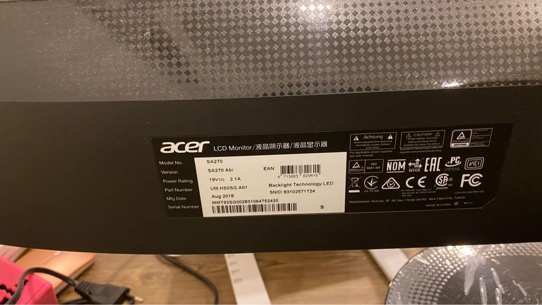 ACER SA270A 27" IPS LED MONITOR - SA270 Abi, Computers & Tech, Desktops ...