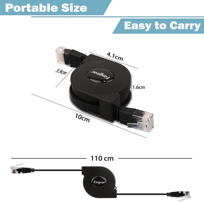 Cat 6 Ethernet Cable, Fasgear Retractable Network Cable 10Gbps 1MHz ...