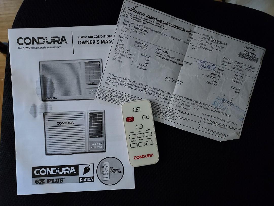 Condura 6X Plus 1HP Remote Window Type Non-Inverter Aircon, TV & Home ...