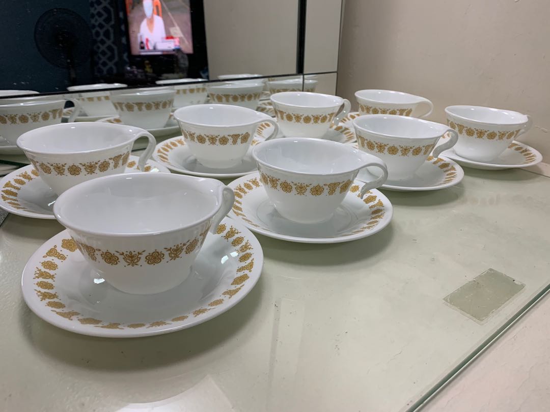 Corelle Saucers and Teacup Set (16 pcs - 8 Sets), Furniture & Home ...