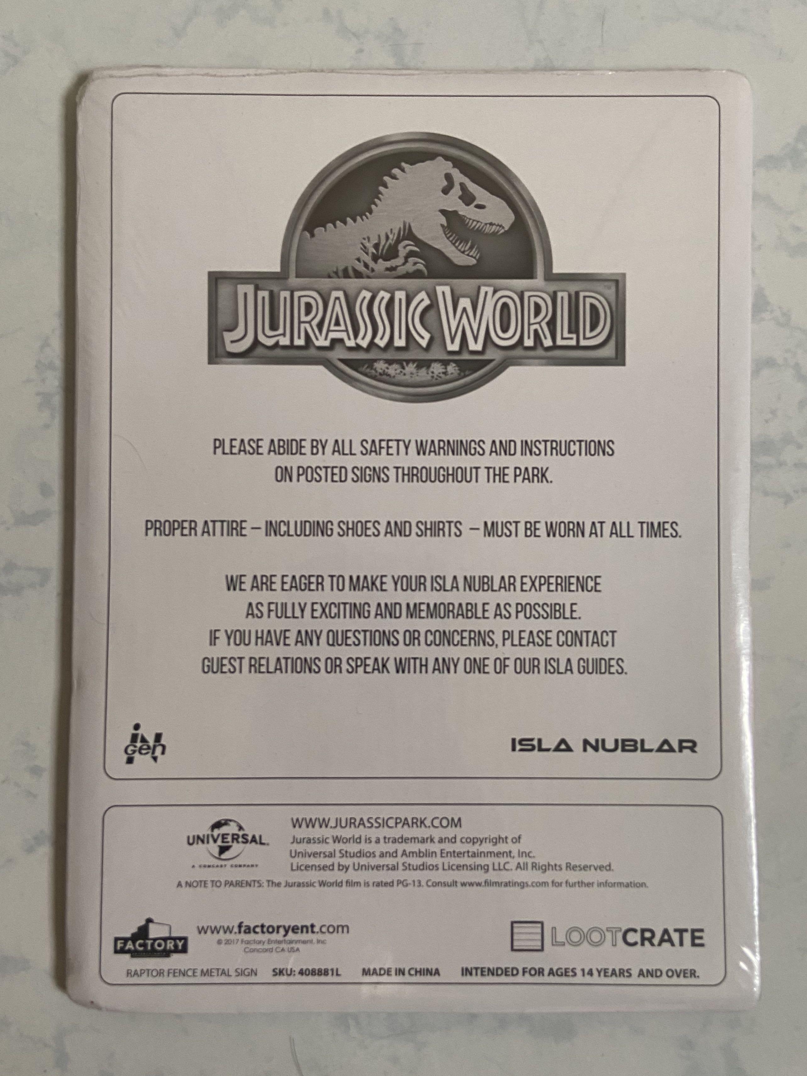 Jurassic World Warning Sign, Hobbies & Toys, Memorabilia & Collectibles ...