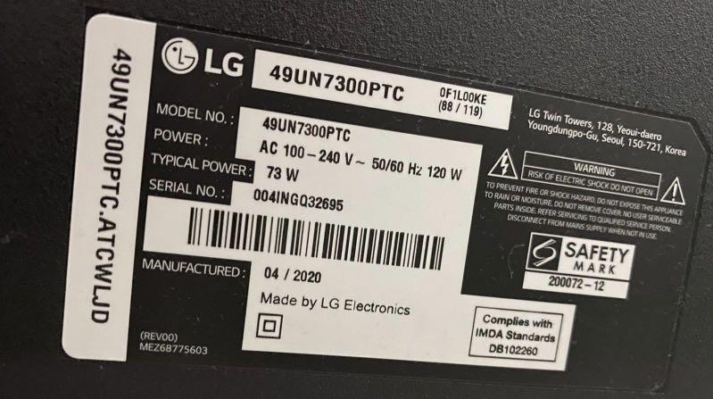 LG UN7300 49'' UHD 4K SMART TV, TV & Home Appliances, TV ...