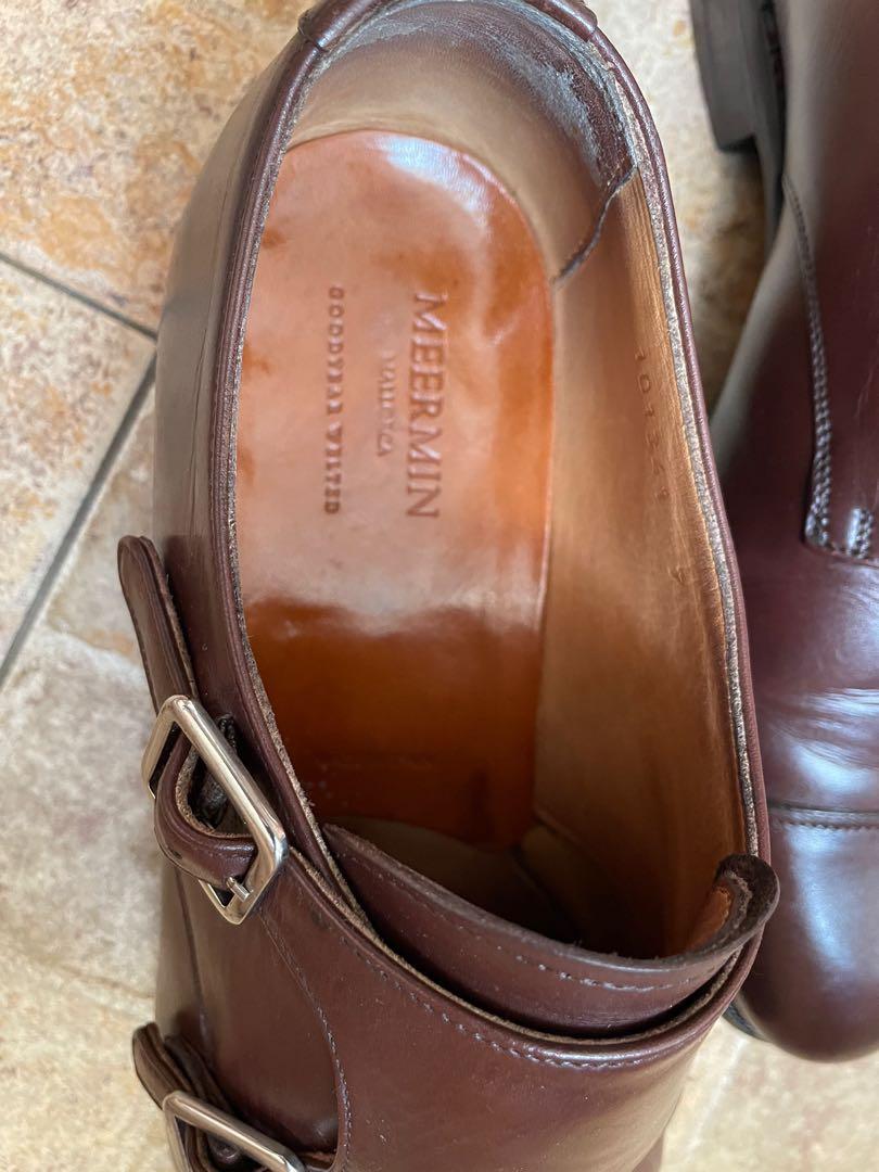 Meermin double monkstrap antique calf leather in dark brown, Men's ...