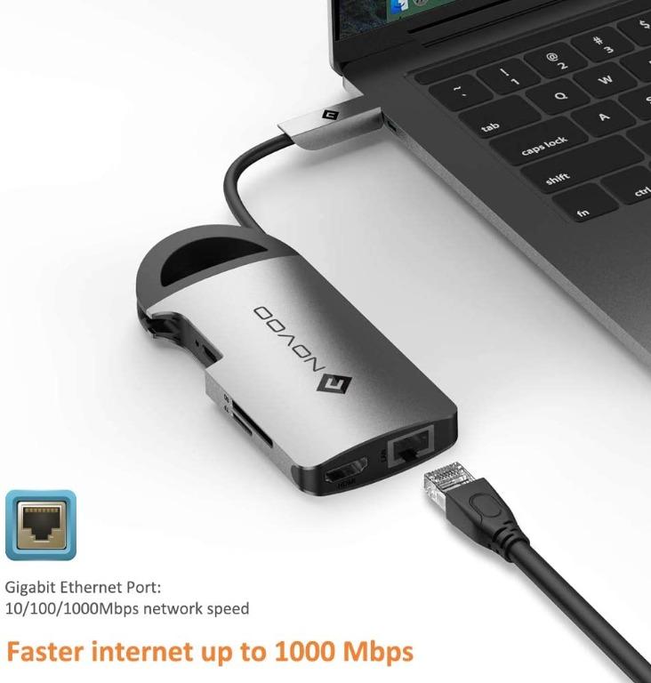 NOVOO 8 Ports USB C Hub, Portable Handle USB C Adapter with HDMI 4K ...