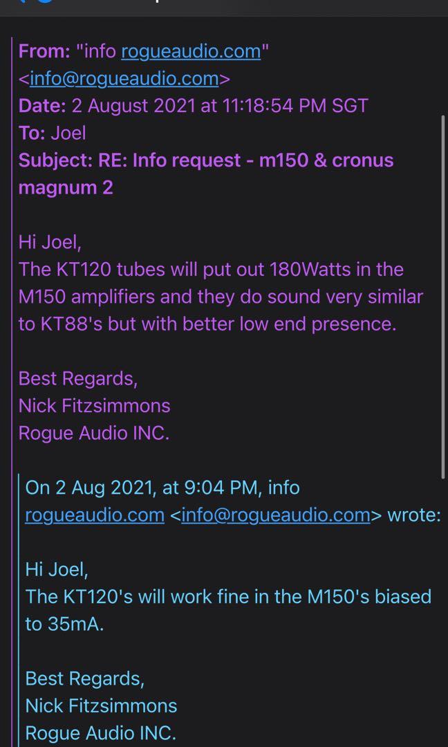 Rogue Audio M150 mono block amplifier amp Cayin kt88 electro Harmonix ...