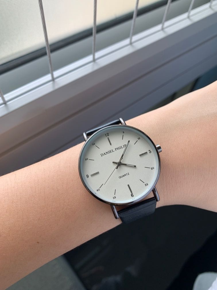 Daniel Philip Black Leather Wrist Watch, Women's Fashion, Watches ...