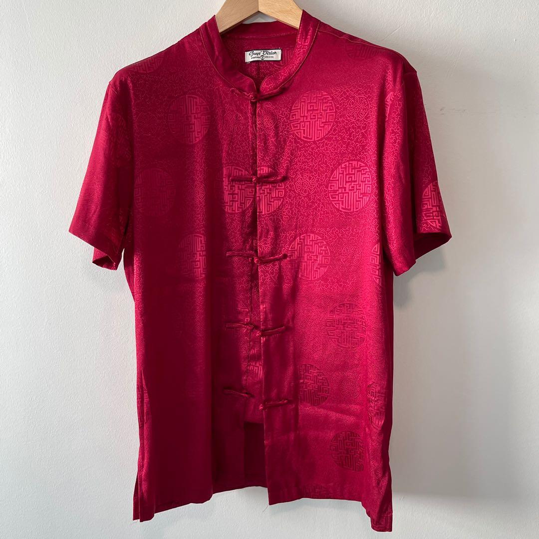 Maroon Chinese collar Shirt, Men's Fashion, Tops & Sets, Tshirts & Polo ...
