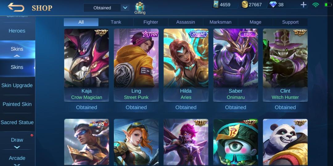 Mobile Legends Account with Bruno Firebolt Hero Skin and Saber Onimaru ...