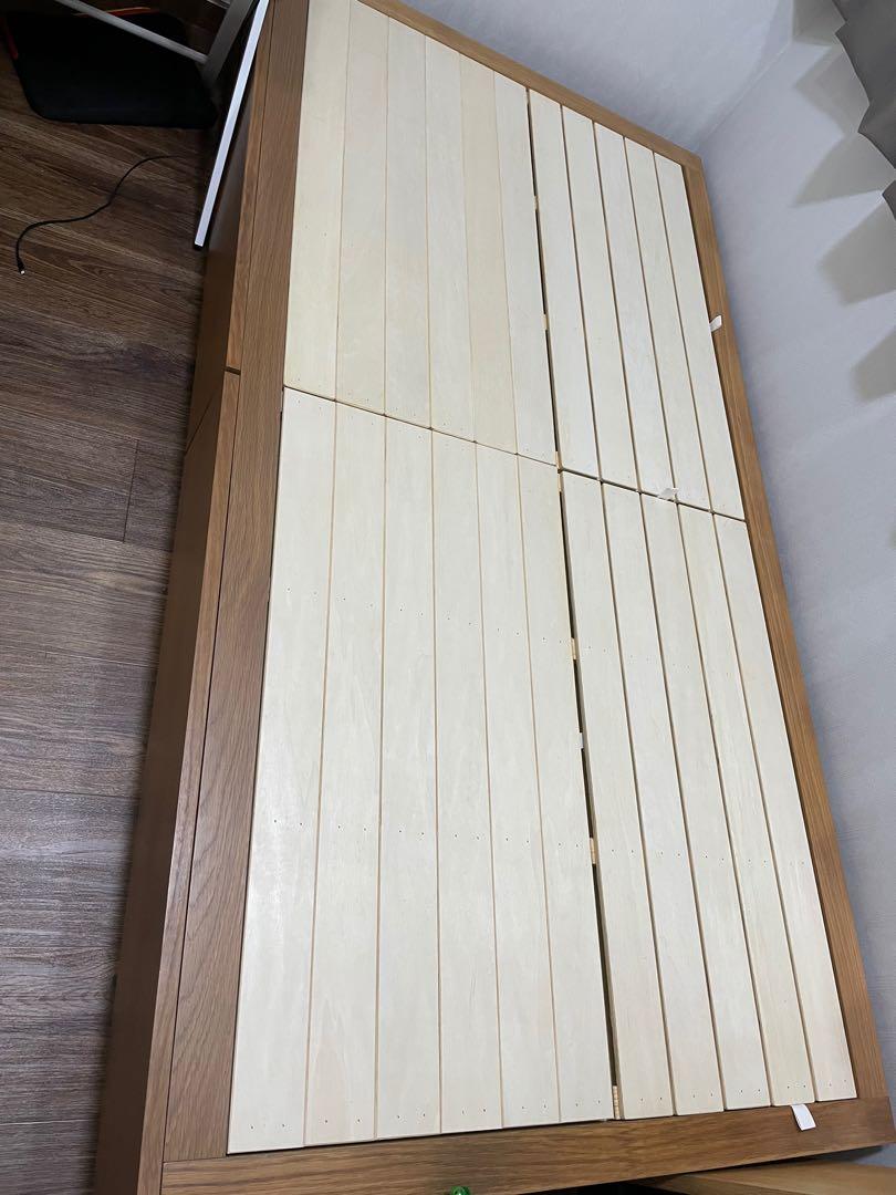 Muji Single Oak Bed + Storage, Furniture & Home Living, Furniture, Bed ...