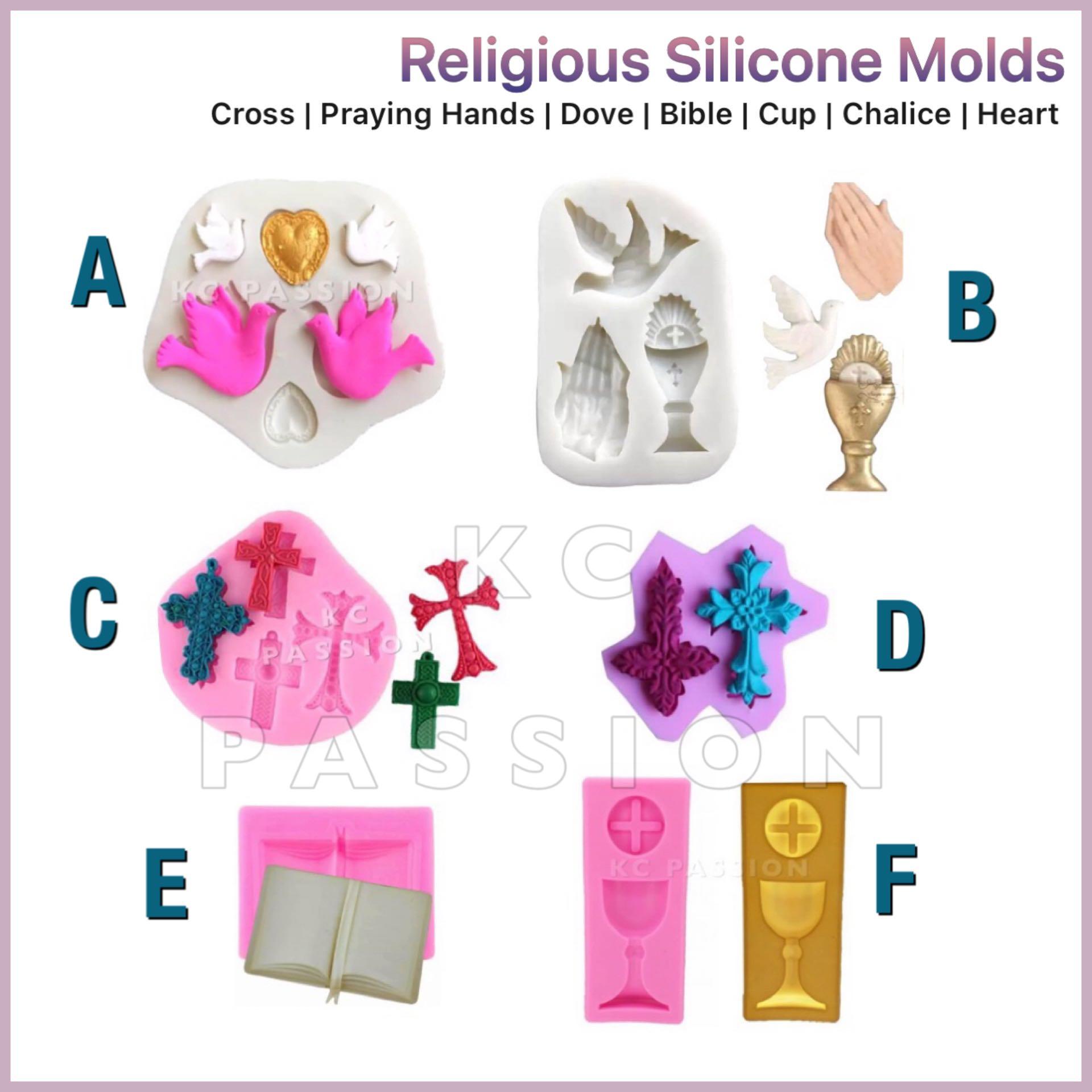 RELIGIOUS SILICONE MOLDS [ Cross • Praying Hands • Dove • Bible • Book ...
