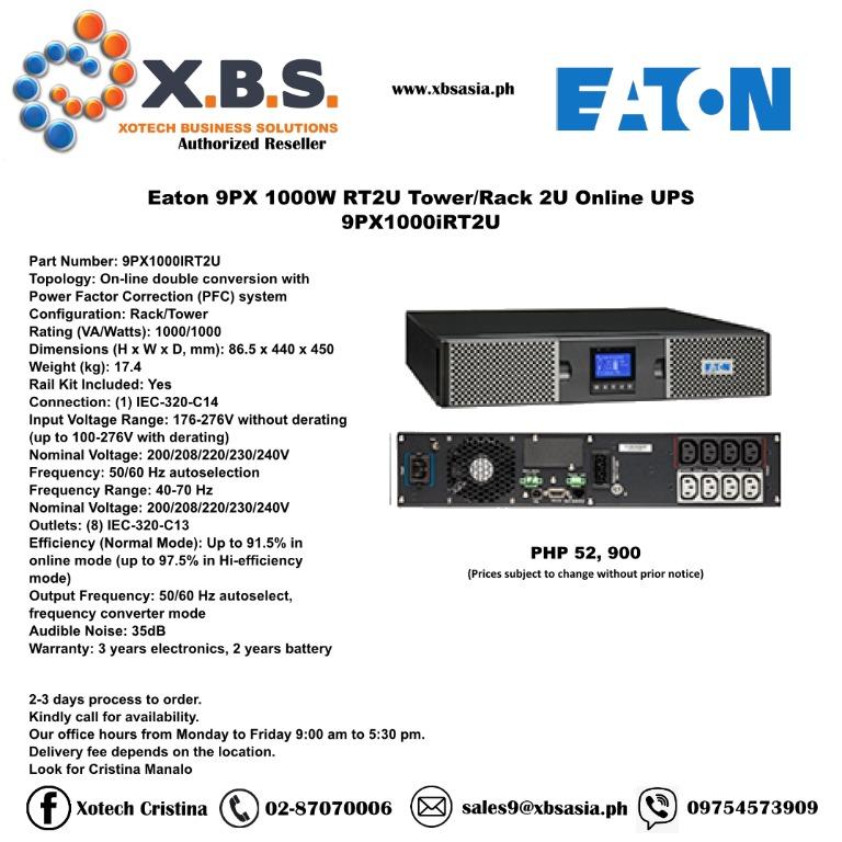 Eaton 9PX 1000W RT2U Tower/Rack 2U Online UPS 9PX1000iRT2U, Computers ...