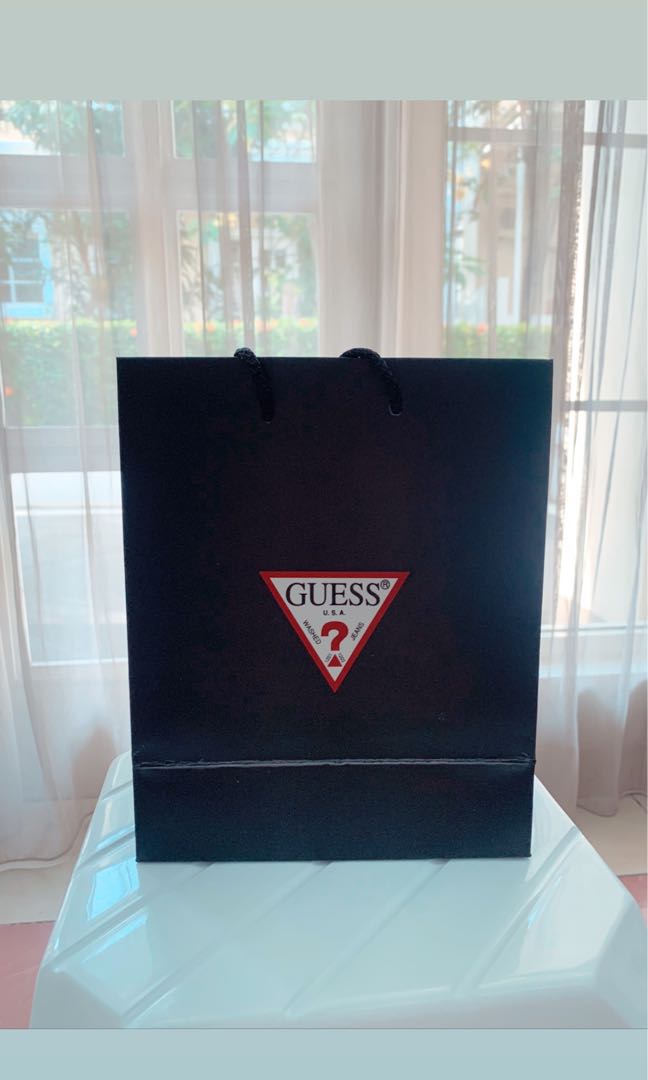 Guess Black Paperbag, Fesyen Wanita, Tas & Dompet di Carousell