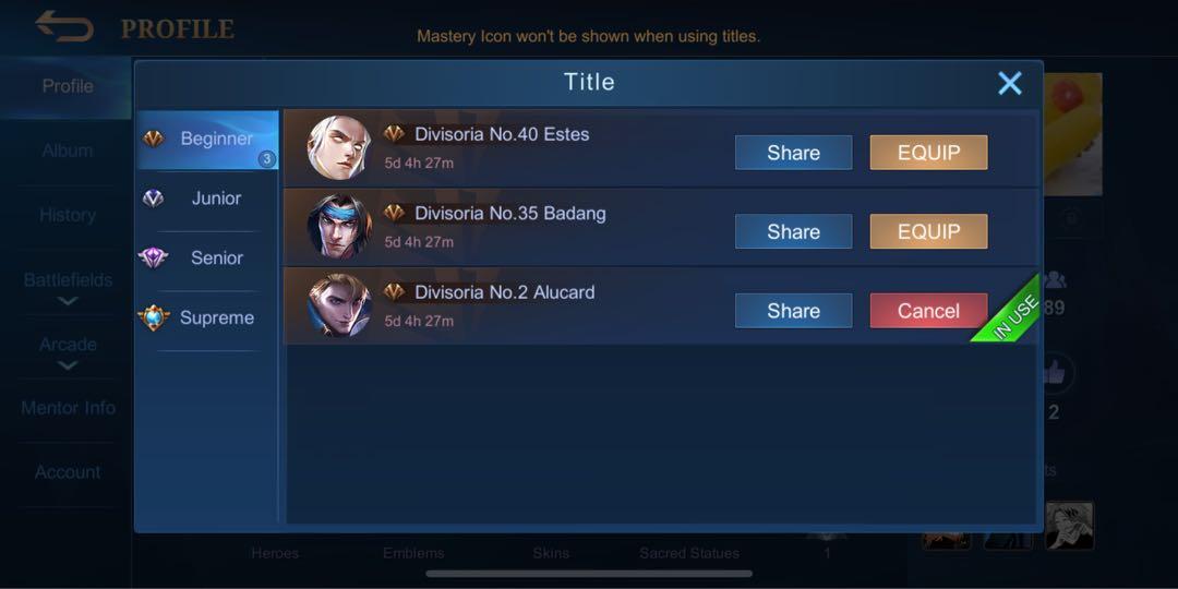 MLBB ACCOUNT ZODIAC BADANG EPIC LIMITED ALUCARD LIMITED ODDETE EPIC ...