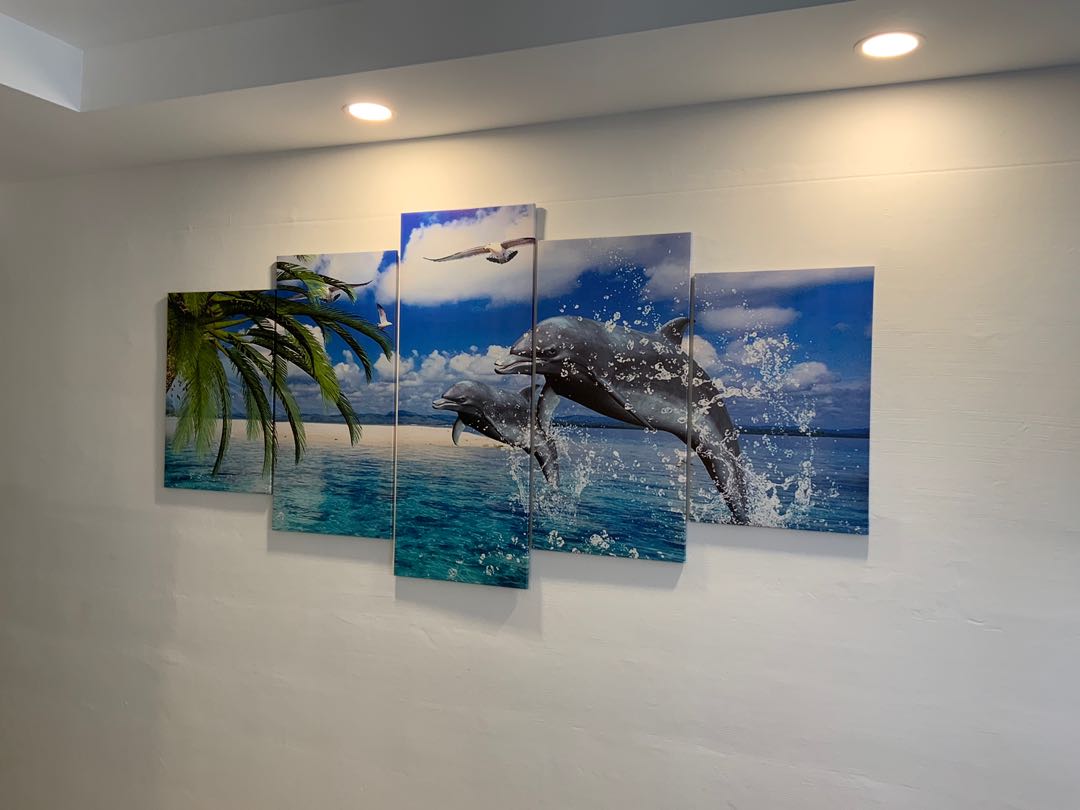 Panel Dolphin Canvas - 5 Panels, Furniture & Home Living, Home Decor ...