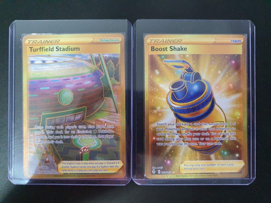 Pokemon SS7 Evolving Skies Gold Cards (Turffield Stadium and Boost ...