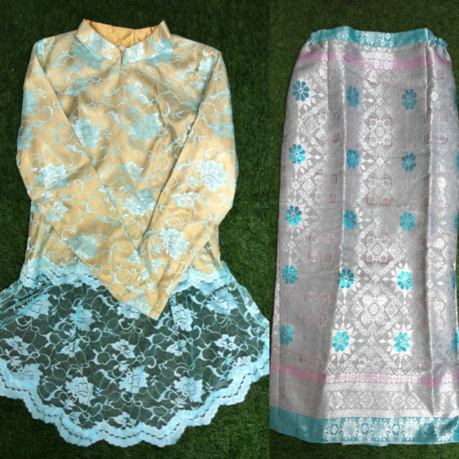 Set kebaya burkat + rok songket, Fesyen Wanita, Pakaian Wanita, Gaun ...